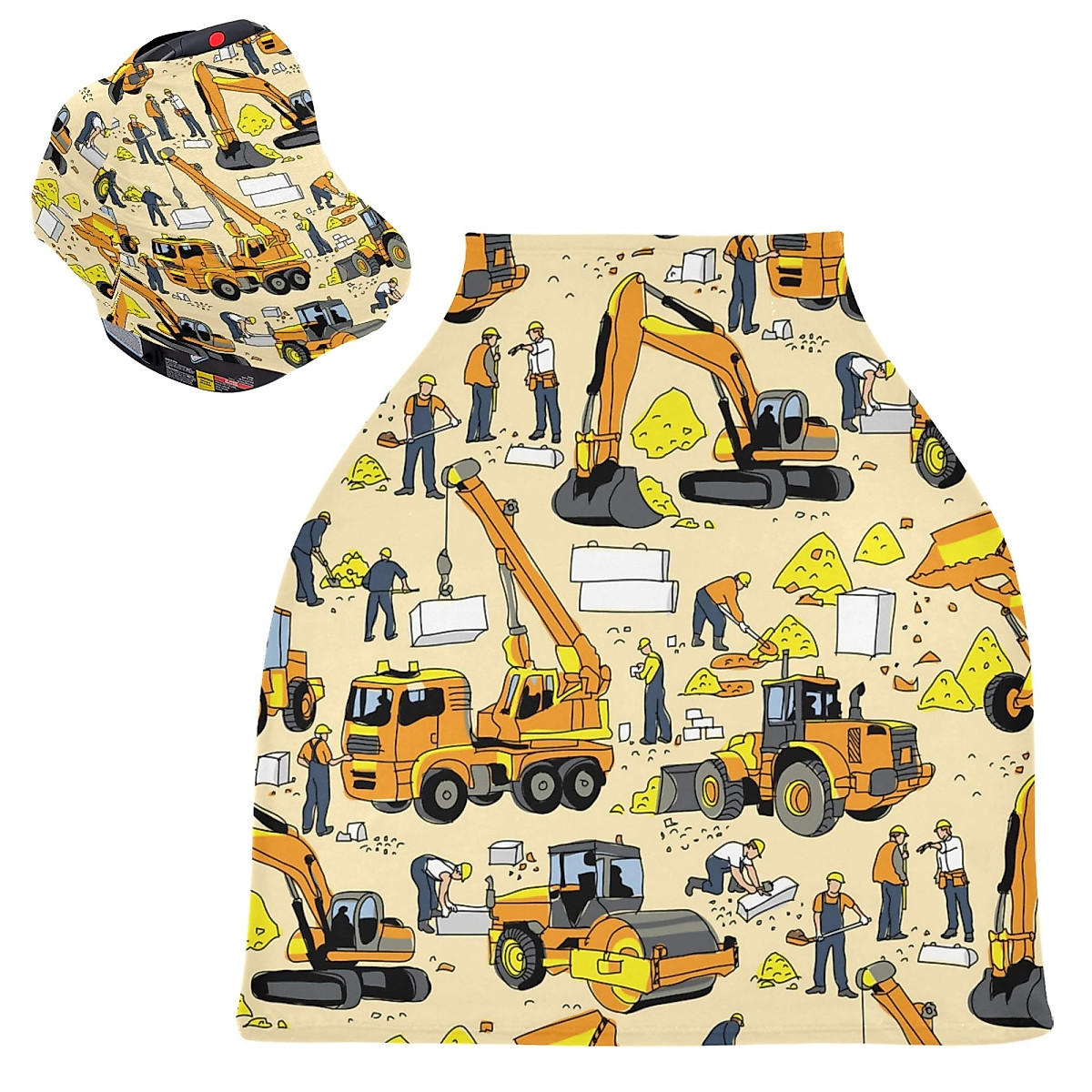 YYZZH Construction Car Building People Pattern Stretchy Baby Car Seat Cover Infant Canopy Nursing Covers Breastfeeding Cover Breathable Windproof Winter Scarf for Boys Girls