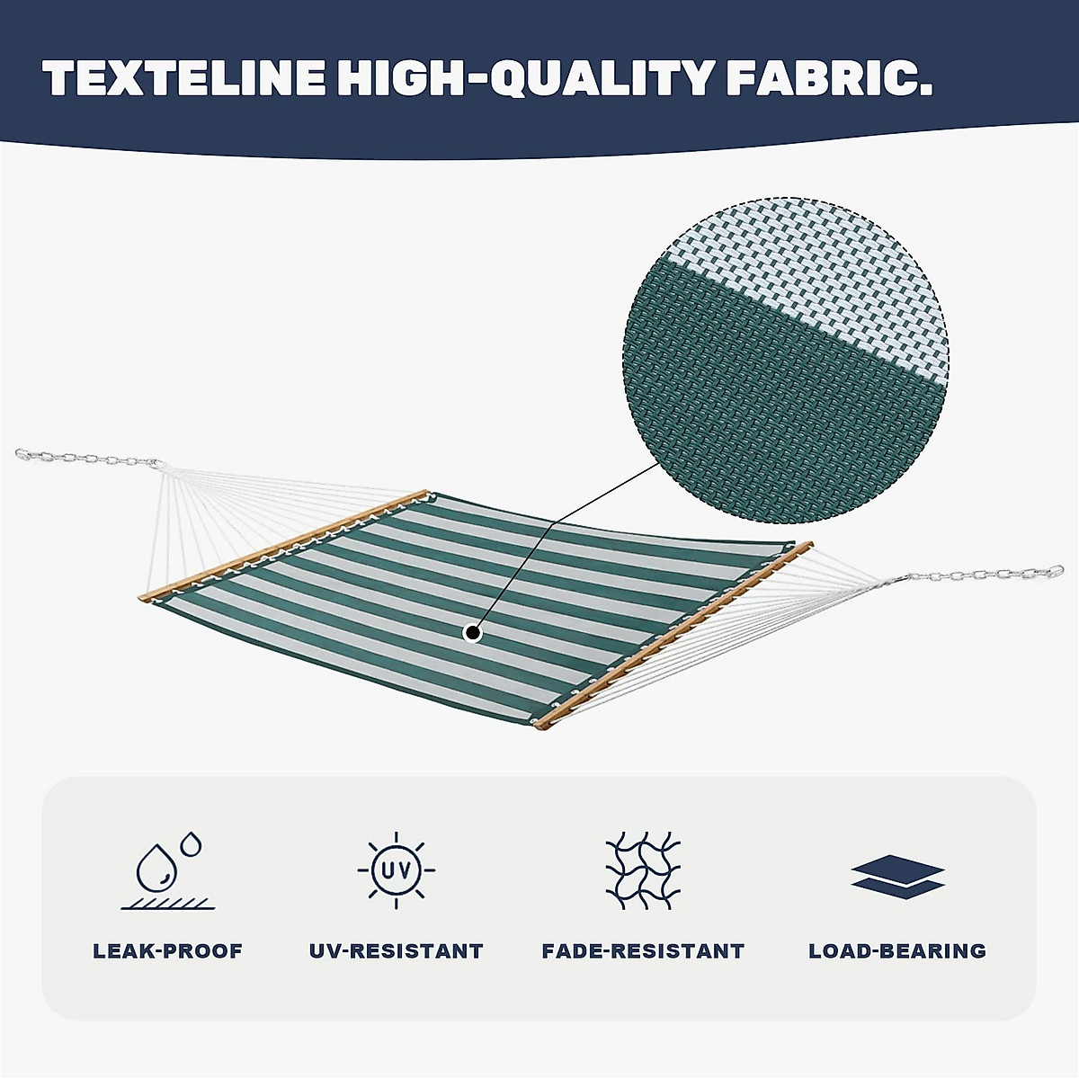 Patio Watcher 14 FT Quick Dry Hammock with Double Size Solid Wood Spreader Bar Outdoor Patio Yard Poolside Beach Hammock with Chains, Waterproof and UV Resistance, 2 Person 450 Pound Capacity