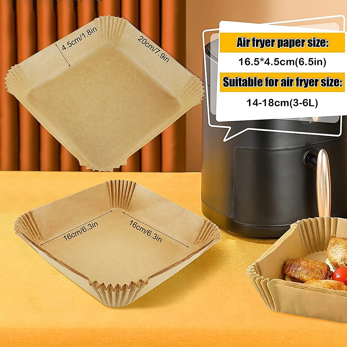 Air Fryer Disposable Paper Liner, 100PCS Non-stick Disposable Liners, Baking Paper for Air Fryer Oil-proof, Water-proof, Food Grade Parchment for Baking Roasting Microwave (100Pcs-7.9 inch)