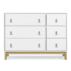 GAP babyGap Legacy 6 Drawer Dresser with Leather Pulls and Interlocking Drawers - Greenguard Gold Certified, Bianca White/Natural