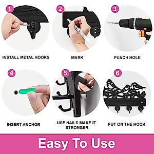 ORIGACH Wooden Bird Key Hangers with 5 Hooks Key Holder for Wall Birds on Flowering Branches Wall Mounted Black Coat Hangers Home Decor for Front Door Kitchen Entryway Bedroom - 11.8x6.7inch