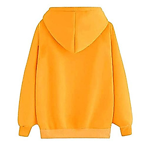 Fashion Hooded Sweatshirts for Women Long Sleeve Drawstring Pocket Classic Pullovers Electrocardiogram Casual Shirt Tops Yellow