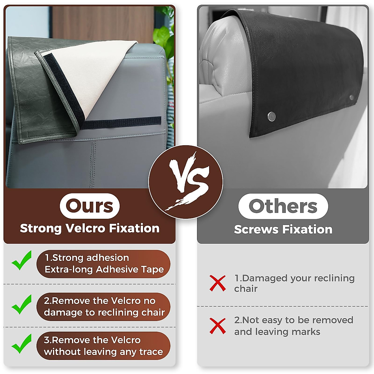 NZDWZDN Headrest Cover for Recliner Chair Recliner Headrest Protector Faux Leather Recliner Headrest Cover Couch Headrest Covers for Furniture Sofa Protector Home Office Chair 17x27In(Dark Grey)