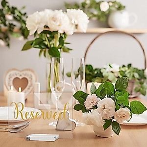 Roowest 10 Set Acrylic Reserved Table Signs Clear Wedding Reserved Signs with Holder Reserved Table Cards for Wedding Seating Reception Restaurant Birthday Party Ceremony Decoration(Clear, Gold)