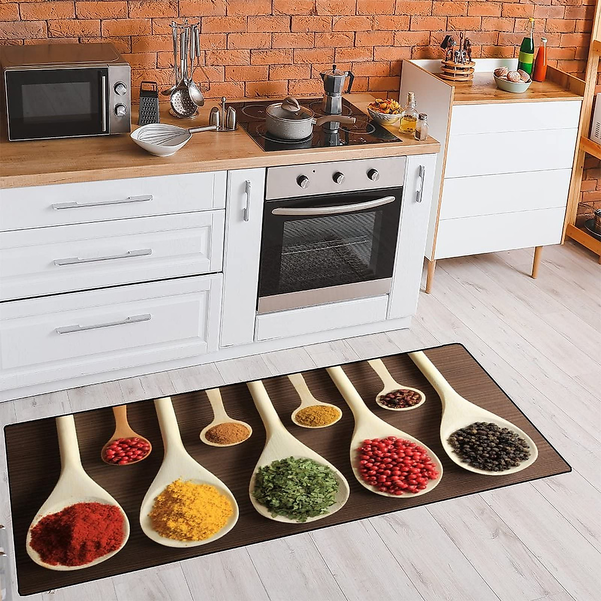 Colorful Spices Wooden Spoons Kitchen Rug Non-Slip Kitchen Mats Bath Runner Doormats Area Mat Rugs Carpet for Home Decor 39" X 20"