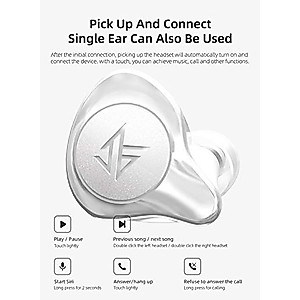KZ S2 Hybrid Dual Driver in Ear Earphones, TWS True Wireless Bluetooth 5.0 Earbuds with Microphone, 1DD+1BA HiFi Headsets for Sports/Workout/Game/Music (White)