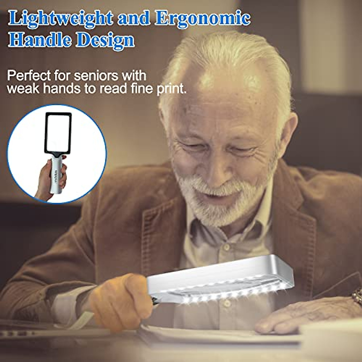 Magnifying Glass with Light, 4X 10X Magnifier with 20 Anti-Glare and Dimmable LED Lights Provides Evenly-Lit Viewing Area for Low Vision Seniors