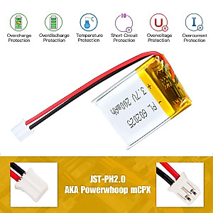 AKZYTUE 3.7V 200mAh 602025 Lipo Battery Rechargeable Lithium Polymer ion Battery Pack with PH2.0mm JST Connector