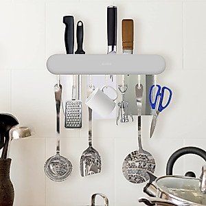 hancook Adhesive Knife Holder with 3 Slots for Knives Easy Cleaning Wall-Mounted Kitchen Knife Block 7 Hooks for Utensils