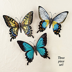 Collections Etc Metal Butterfly Wall Art Decoration, Set of 3 Fauna, Insect, Garden Theme Décor