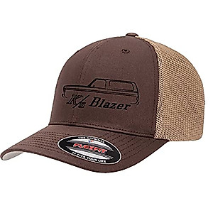 1973-1991 Blazer K5 Truck Classic Outline Design Flexfit 6511 Trucker Mesh Fitted Cap Brown/Khaki