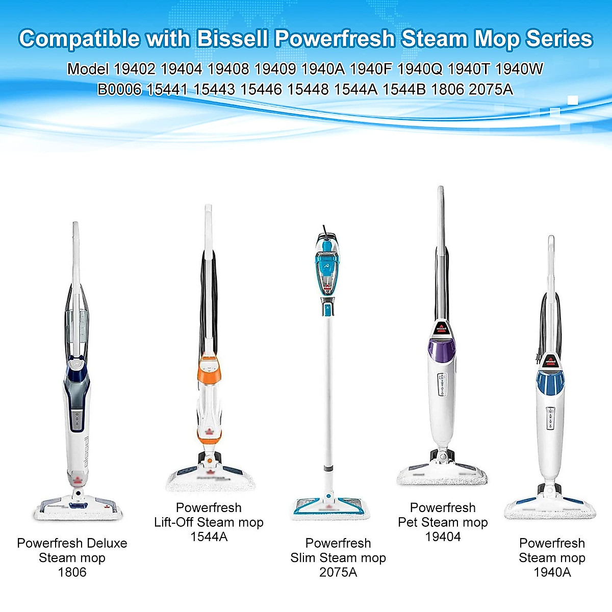 Steam Mop Replacement Pads Compatible with Bissell Powerfresh Steam Mop Pads for Bissell 1940 1806 1544 1440 2075 2685 Series Mops Resuable Floor Steamer Mop Pad Refills for Dry & Wet Cleaning, 8 Pack