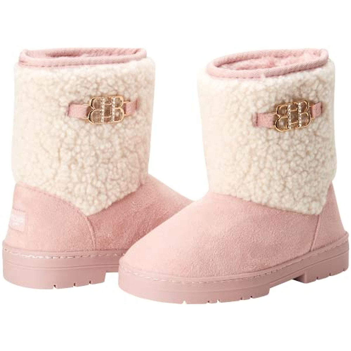 bebe Girls' Winter Boots - Microsuede Boots with Faux Fur Shearling Ankle Cuffs, Size 2 Little Kid, Blush