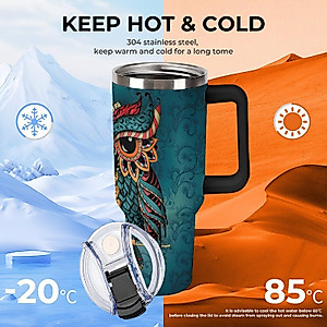 Niapessel Leak Proof Tumbler, Insulated Water Bottles with Straw, Owl Ethnic Insulated Cup with Handle 40 Oz Stainless Steel Flask for School, Travel, Car, Sports, Work