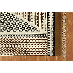 CASAVANI Collection Runner - 5x10 Area Rug Black & Brown Cotton Dhurrie Geometric Kilim Rug Indoor Outdoor Use Carpet Flatweave Rugs for Home & Foyer Corridor Hallway & Stair Runner