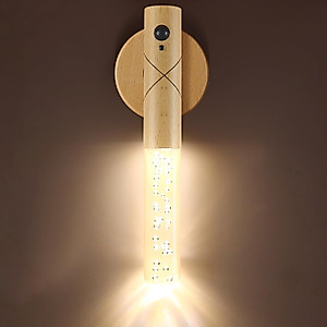 Rechargeable Starry Night Light, Wooden Motion Sensor Light Indoor, Warm White Dimmable Nightlight, Stick-On Magnet Wall Lights for Bedroom, Stair, Hallway, Kitchen