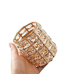 Luckymoo Crystal Beads Makeup Brush Holder Brush Pen Pencil Holder Pot Cup Pencil and Make Up Storage Cup, Round Luxurious Jewelry Rack (Golden)