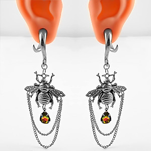 DOEARKO 2PCS Ear Gauges Cool Bee Ear Hanger Weights for Stretched Ears Body Piercing Tunnels 316 Stainless Steel Hypoallergenic Ear Plugs for Ears Expander Body Jewelry (10mm(00G), Silver)