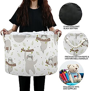 Kigai Sloth Cotton Rope Basket Large Round Baby Laundry Basket Toy Blanket Books Storage Bin for Bedroom Bathroom Nursery Home Decor