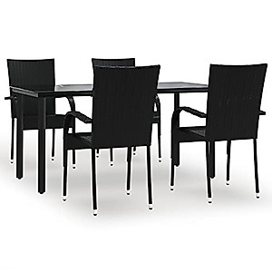 Camerina 5 Piece Patio Dining Set Patio Table and Chairs Set Outdoor Patio Dining Set Outdoor Patio Furniture Patio Set Black Poly Rattan 3156656