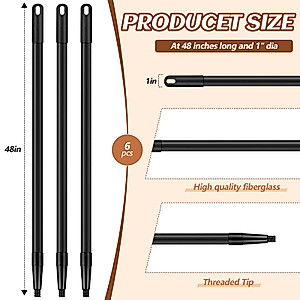 Ziliny 6 Pcs Fiberglass Broom Handle Replacement Handle Broom Stick Pole with Threaded Tip for Commercial Cleaning, 1" Dia x 48" Long, Black