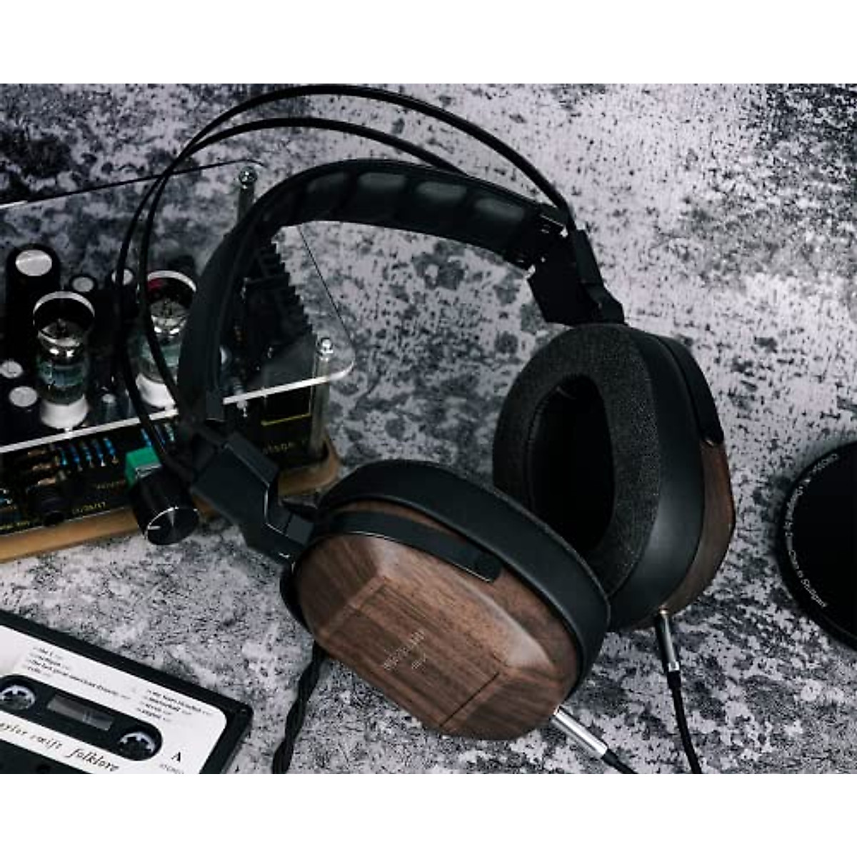 Linsoul BLON B60 50mm Beryllium-Coated Diaphragm HiFi Over-Ear Close-Back Headphone with Wooden Faceplate, Copper Cable, Stainless Leather Headband for Studio Musician Audiophile (BL-B60, Black)