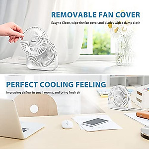 FARADAY USB Desk Fans 5 Inches Portable Table Fans 360° Head Rotation Small Personal Desktop Fan for Home Office, 3 Speeds, White