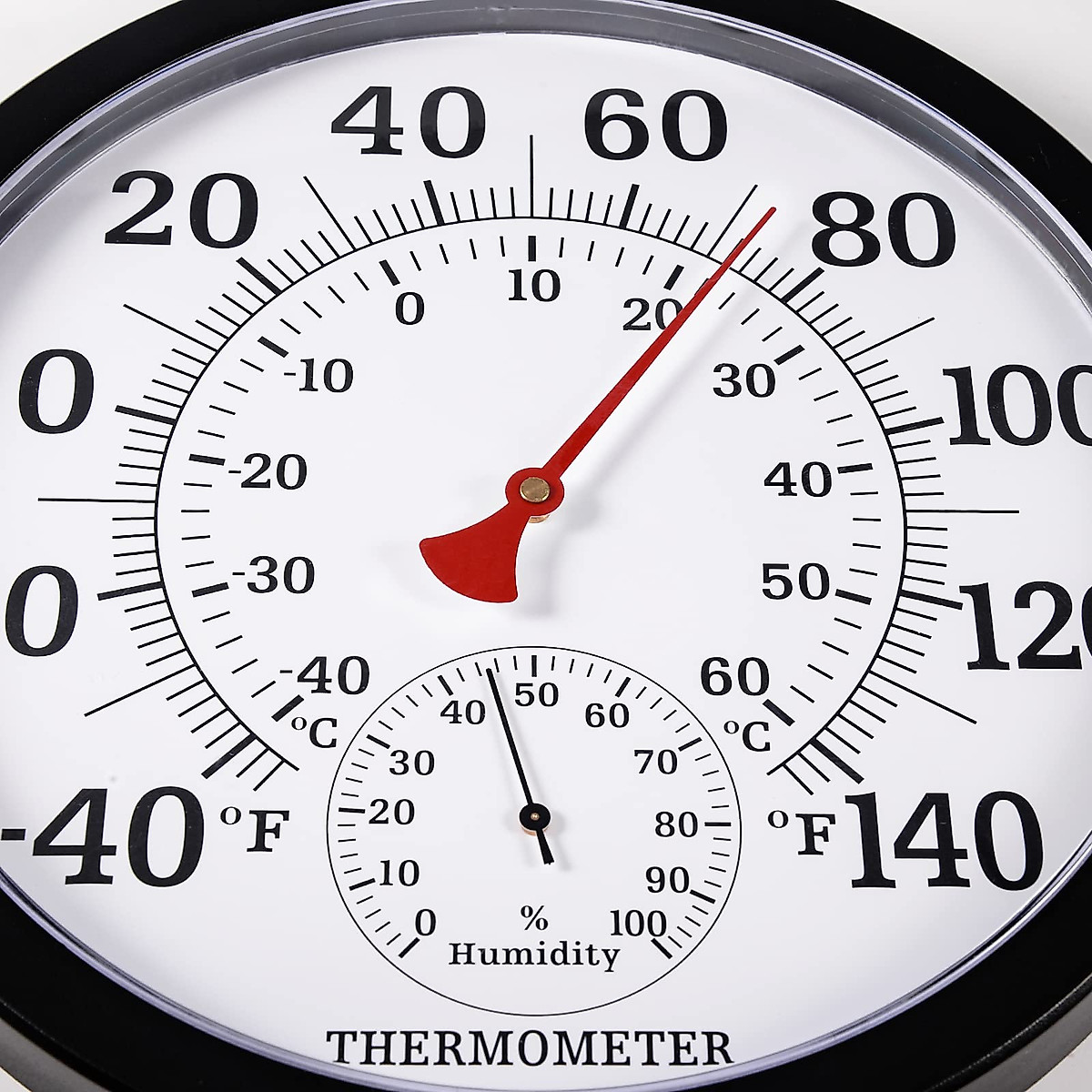 10.5 Inch Indoor Outdoor Thermometer Large Numbers - Weather Thermometer Hygrometer Waterproof, No Battery Needed Outdoor Thermometers for Patio, Home, Garden Decoration (Black)