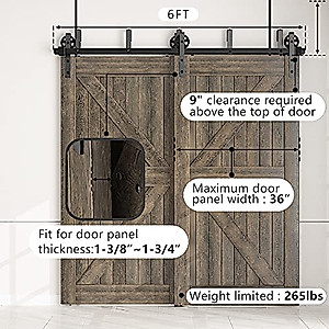 skysen 6FT Low Ceiling Heavy Duty Sliding Barn Door Hardware Double Track Bypass Double Door Kit Black(Bypass Spoke Wheel-2)