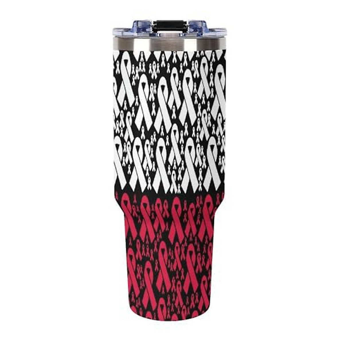 Ribbon Poland Flag Insulated Tumblers with Handle Stainless Steel Coffee Mug Funny Travel Cup with Lid Straw 40oz