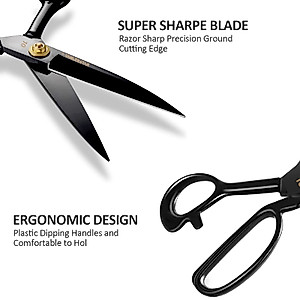 Fabric Scissors - 10 Inch (25.4 cm) Professional Sewing Scissor High Carbon Steel Sharp Scissors, Heavy Duty Leather Scissors for Cutting Fabric, Clothes, Leather, Raw Materials (Right Hand, Black)