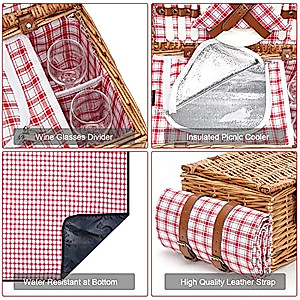 Wicker Picnic Basket Set for 2 Persons with Waterproof Picnic Blanket and Large Insulated Cooler Compartment, Willow Picnic Hamper Basket with Cutlery Service Kits for Camping, Wedding, Anniversary