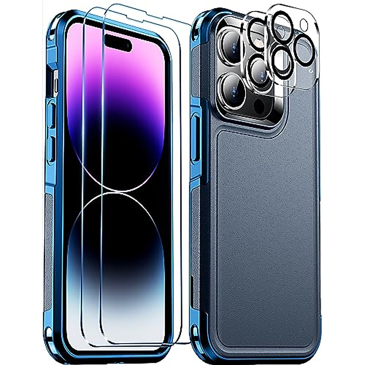 Red2Fire for iPhone 14 Pro Max Case, with 2 Pcs Tempered Glass Lens & Screen Protector [Military Grade Shockproof] Heavy Duty Full Body Protection Phone Case for iPhone 14 Pro Max 6.7 inch Dark Blue