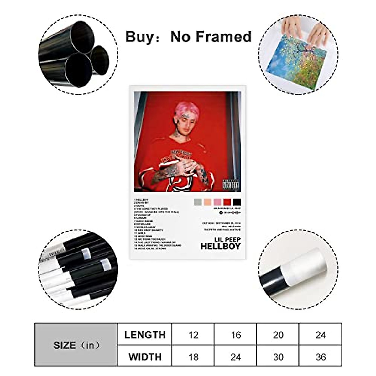 XIUXIN Lil Peep Hellboy Posters Album Cover Canvas Poster Unframe: 12x18inch(30x45cm)