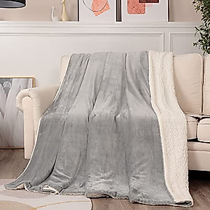 Stellhome Sherpa Fleece Throw Blanket, Fluffy Warm Super Soft Reversible Soild Plush Blanket for Bed, Sofa and Couch, 60 x 80 inches, Light Grey