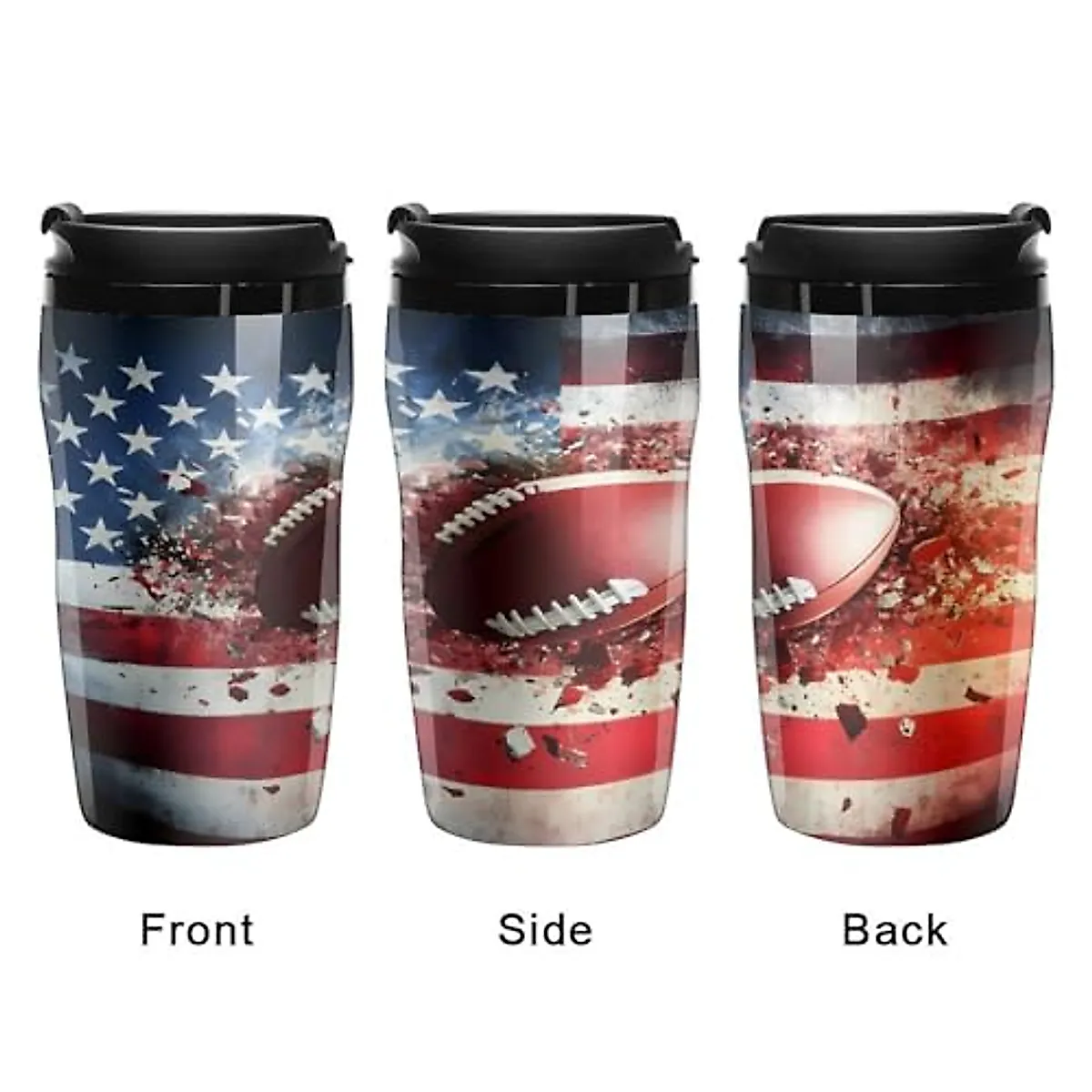 Football Print U.S Flag Travel Coffee Mug Reusable Coffee Cup Tumbler with Lid for Outdoor 250ml