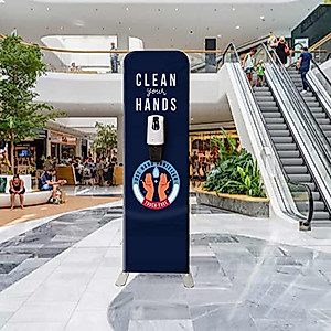 BannerBuzz Touch-Free Dispenser Floor Stand Kit Touchless Machine with Clean Your Hands Fabric Banner Stand Best for Hospital, Home, School, Office- 2 X 6.5 Ft (Double Side Print, Theme: 3)