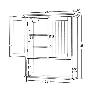 GLACER 2-Door Bathroom Medicine Cabinet, Hanging Sorage Cabinet with Open Shelf, Kitchen Laundry Wall Cabinet with Adjustable Shelf, 23.5 x 8 x 28 inches (Grey)