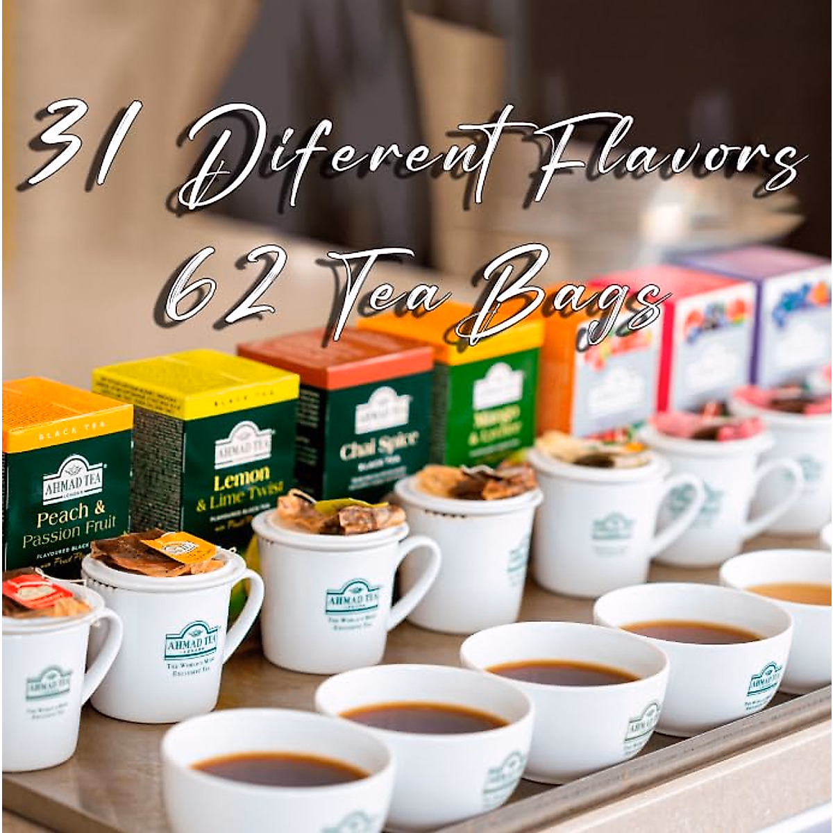 Premiun Tea Sampler Assortment Box (62 Count) 31 Flavors Variety AHMA Assortment Tea Bags Gift for Mom Dad Women Men Friends giftable box - assorted tea bags gifts for tea lovers