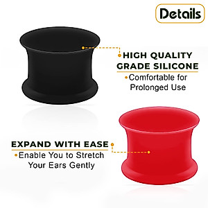BIG GAUGES 2 Pairs Silicone 3/4 Inch Gauge 20mm Black Red Double Flared Saddle Piercing Ear Flesh Tunnel Earring Stretcher Plugs BG3968