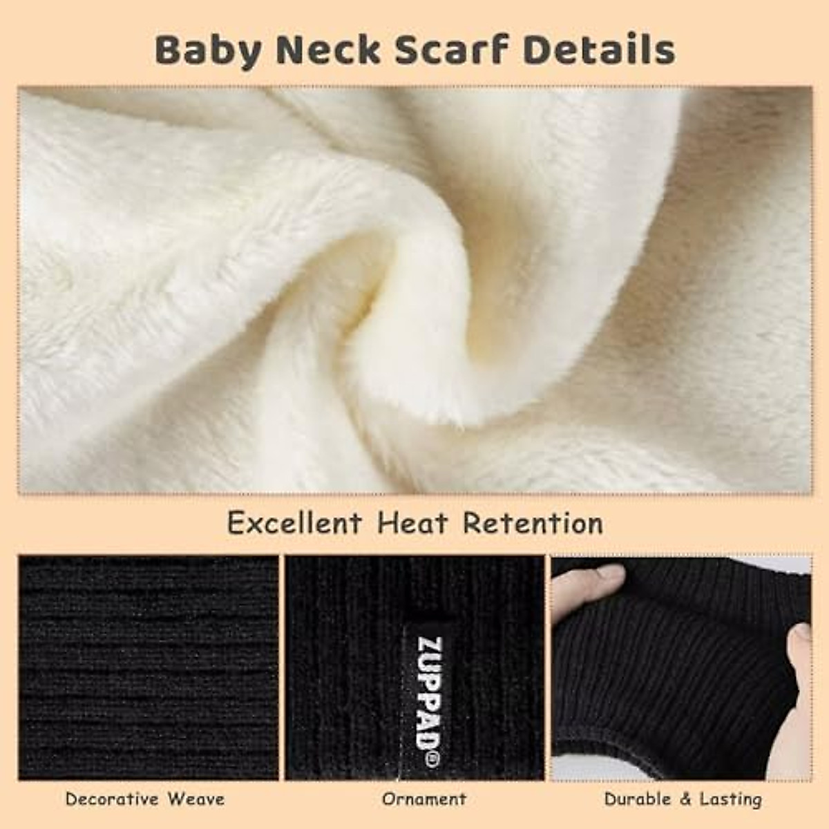 Baby Beanie Mittens Scarf Set Girls Boys, Toddler Winter Hat and Gloves Neck Warmer Set Knit Warm with Fleece Lining, Kids Cold Weather Accessories Sets for Children Infant(Black,6-36 Months)