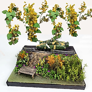 Cayway Flower Vegetation Groups Grass Tufts Set Yellow Flower Cluster Model Miniature Static Scenery Model for DIY Architecture Building Garden Scenery Landscape