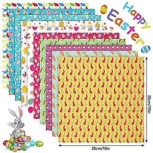 10 Pieces Easter Day Fabric 10 x 10 Inch Egg Rabbit Carrot Printed Fabric Easter Sewing Quilting Fabric DIY Easter Themed Patchwork Bundles for Sewing Handicrafts Decorations Making, 10 Patterns