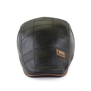 Govicta Men Adjustable PU Leather Ivy Cap Newsboy Hat Fishing Hat for Men Black