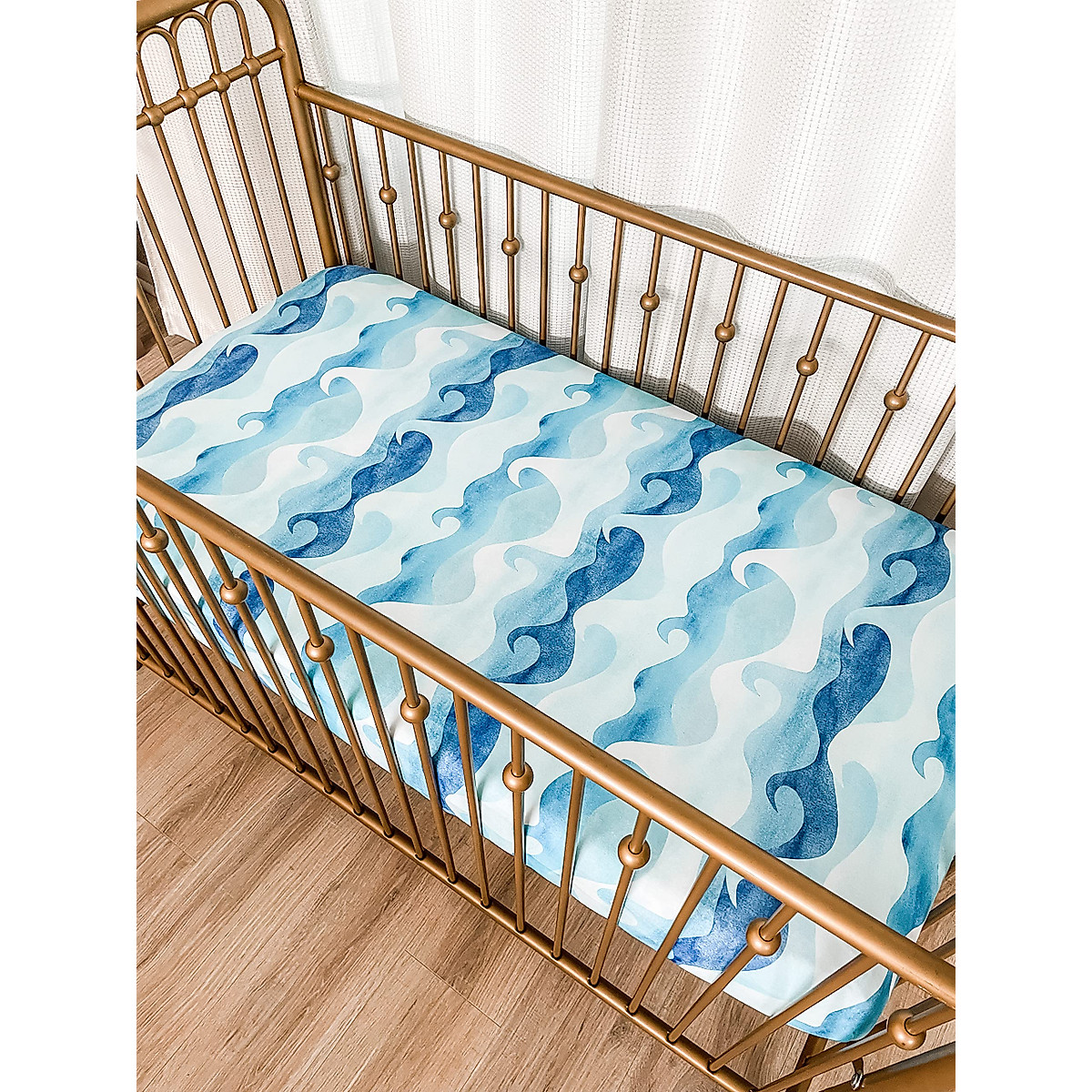 Ocean Wave Fitted Crib Sheet, Made from Viscose from Bamboo and Spandex Material, Fits Standard Crib and Toddler Mattresses, by Florida Kid Co.