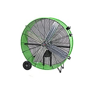 K Tool International 77746; 42 Inch Belt Drive Drum Fan with Easy Mobility Rubber Wheels, Ideal for Industrial, Garage or Barn, 2-Speed Control, Auto Overheat Cut-Off Protection, 14,800 Max CFM, Green