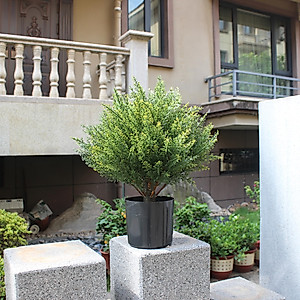 Kissilk Artificial Cedar Topiary Artificial Cedar Tree Artificial Cedar Shrub UV-Proof Leaves Bushes Potted Plants for Home Office Outdoor and Indoor Decor- 16 Inch (16)