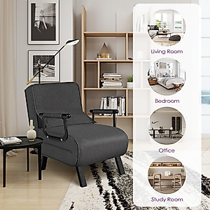 TYBOATLE Sleep Chair Bed, Comfy Convertible Sleeper Chairs for Adults, 5 in 1 Folding Sofa Bed with 5-Position Adjustable Backrest & Pillow, Cozy Small Chair Couch for Small Spaces, Office (Dark Grey)