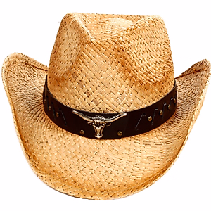 Simplicity Cowboy Hat for Women Western Straw Cowboy Cowgirl Hats for Women Western Cowboy Hats for Men Button Band Beige