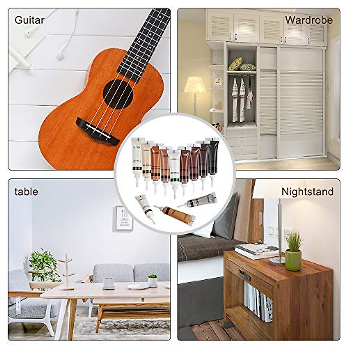 SEISSO Wood Repair Kit Wood Touch up Paint Restore Any Wood Furniture Wood Stain, 12 Colors Cover Surface Scratch for Wooden Floor Table, Filler Furniture Paint Oak, Cabinet, Door, Veneer, Walnut,